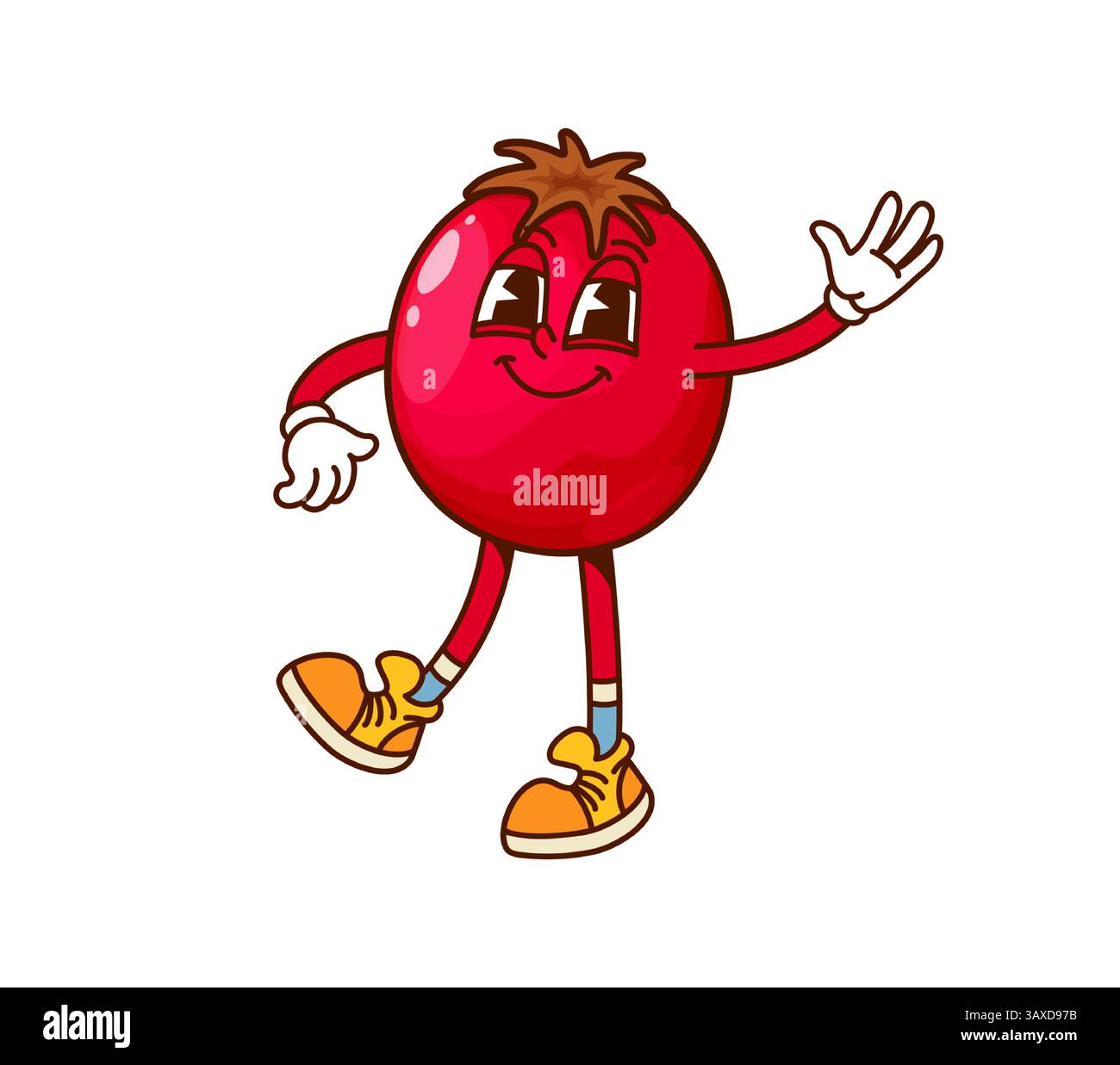 Cartoon groovy cranberry berry character happily waving and dancing ...