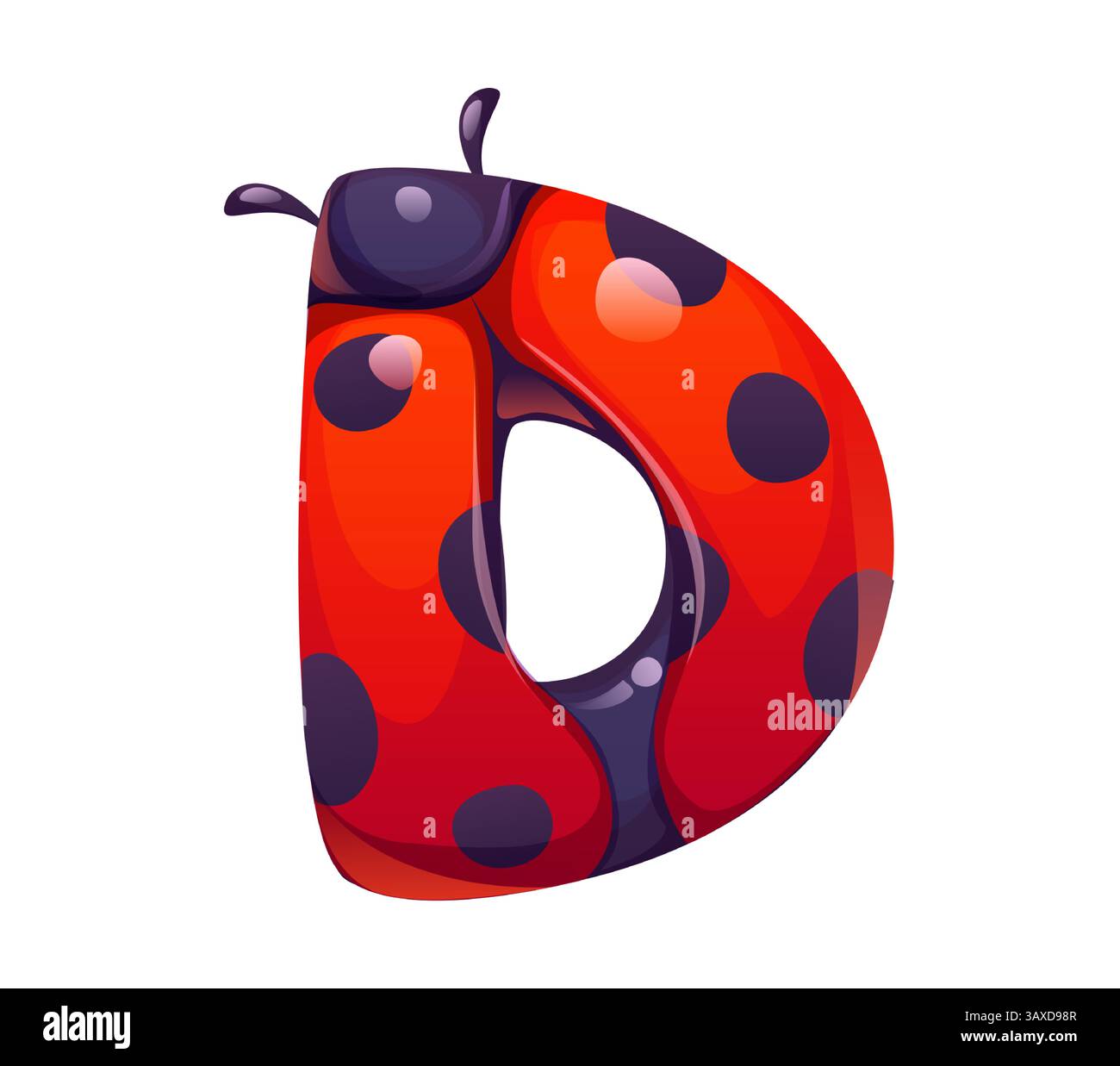Ladybug cartoon font letter D. Spring ladybird kids ABC type sign, cute ...
