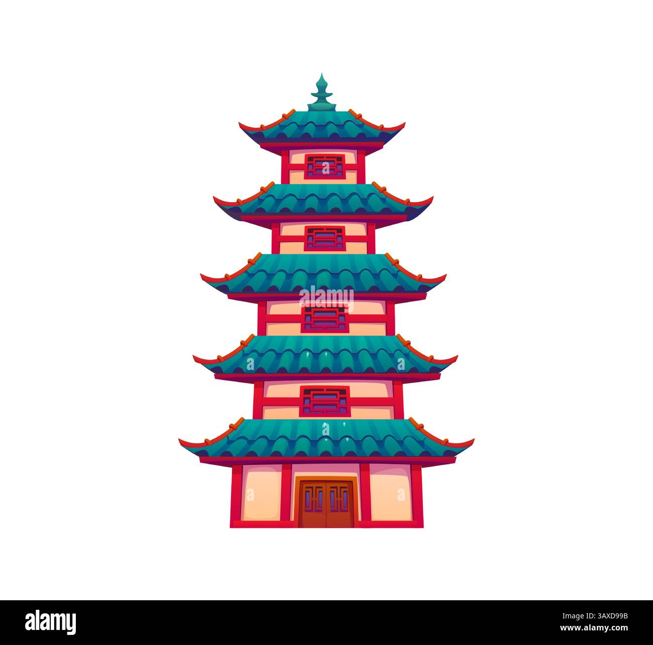 Cartoon Asian tower building. Traditional pagoda with multiple tiers ...
