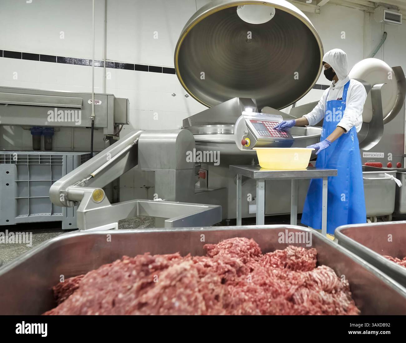 Minced meat, preparation of minced meat at a meat processing plant ...