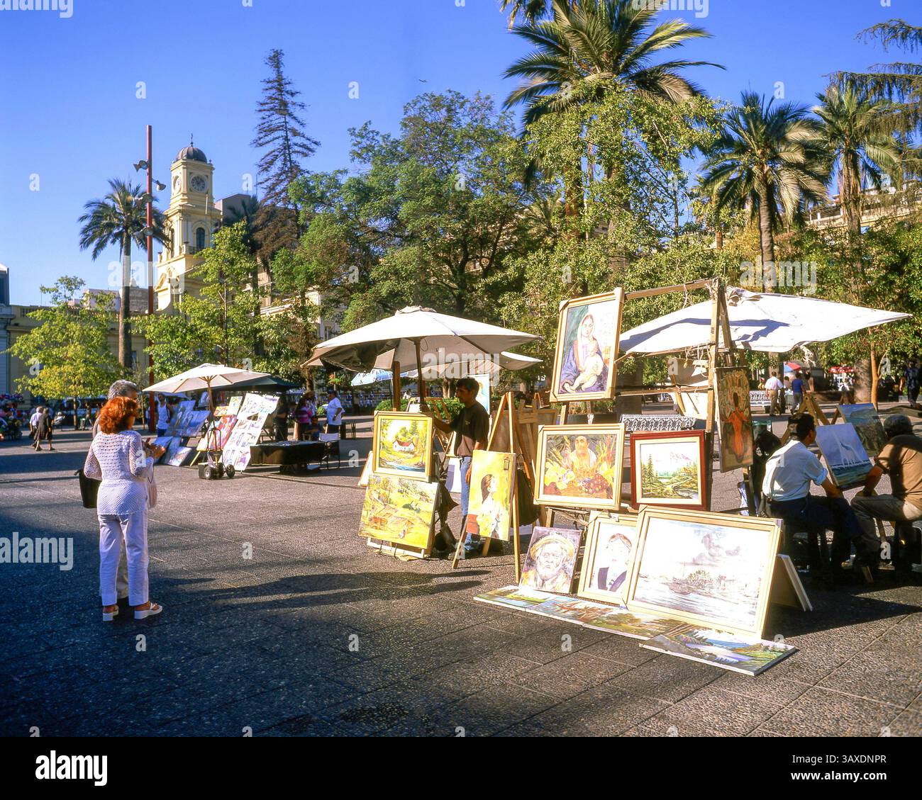 Artist stalls, Plaza de Armas, Santiago, Santiago Province, Republic of ...