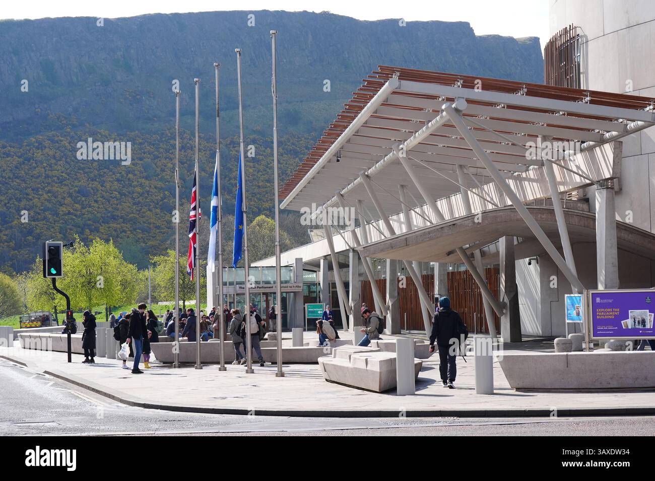Flags fly at half-mast outside the Scottish Parliament in Edinburgh ...