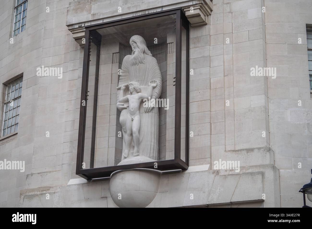 Restored sculpture of Ariel and Prospero behind a screen by Eric Gill ...