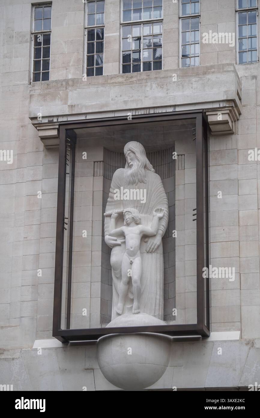 Restored sculpture of Ariel and Prospero behind a screen by Eric Gill ...
