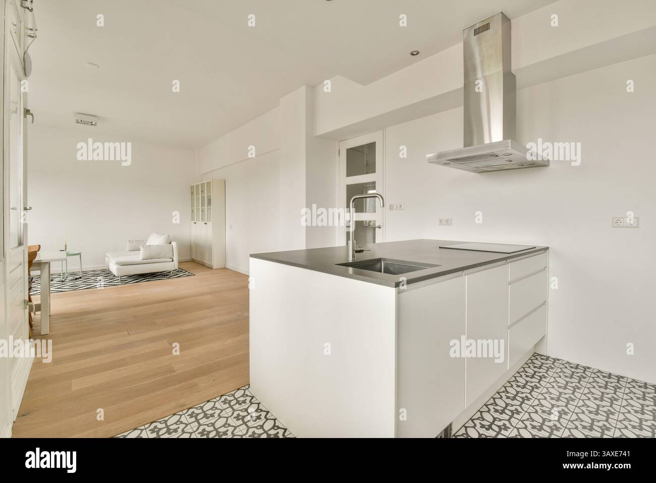 A sleek, modern kitchen featuring a minimalist design with a focus on ...