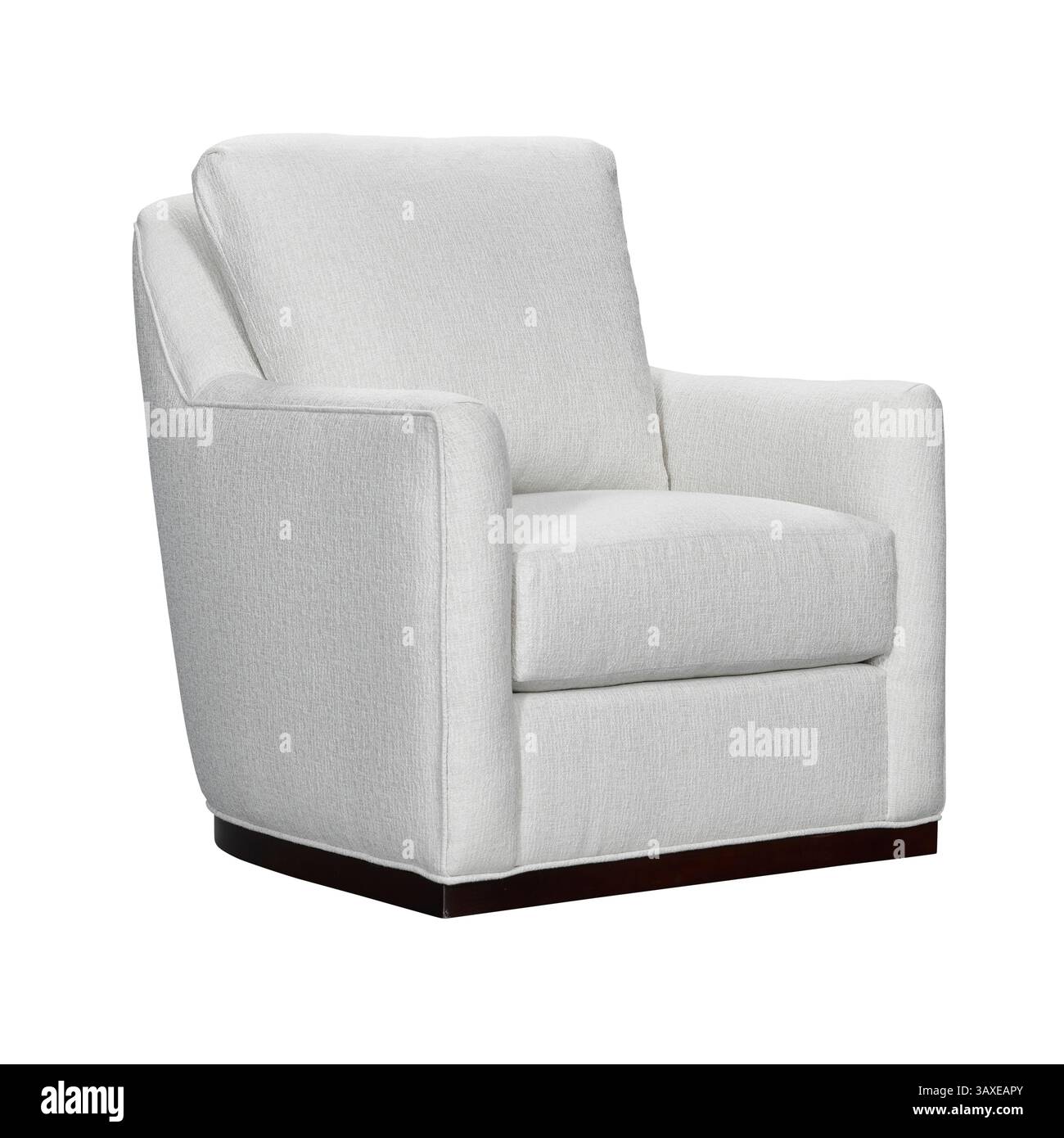 a single modern white armchair, beautifully upholstered, is presented ...