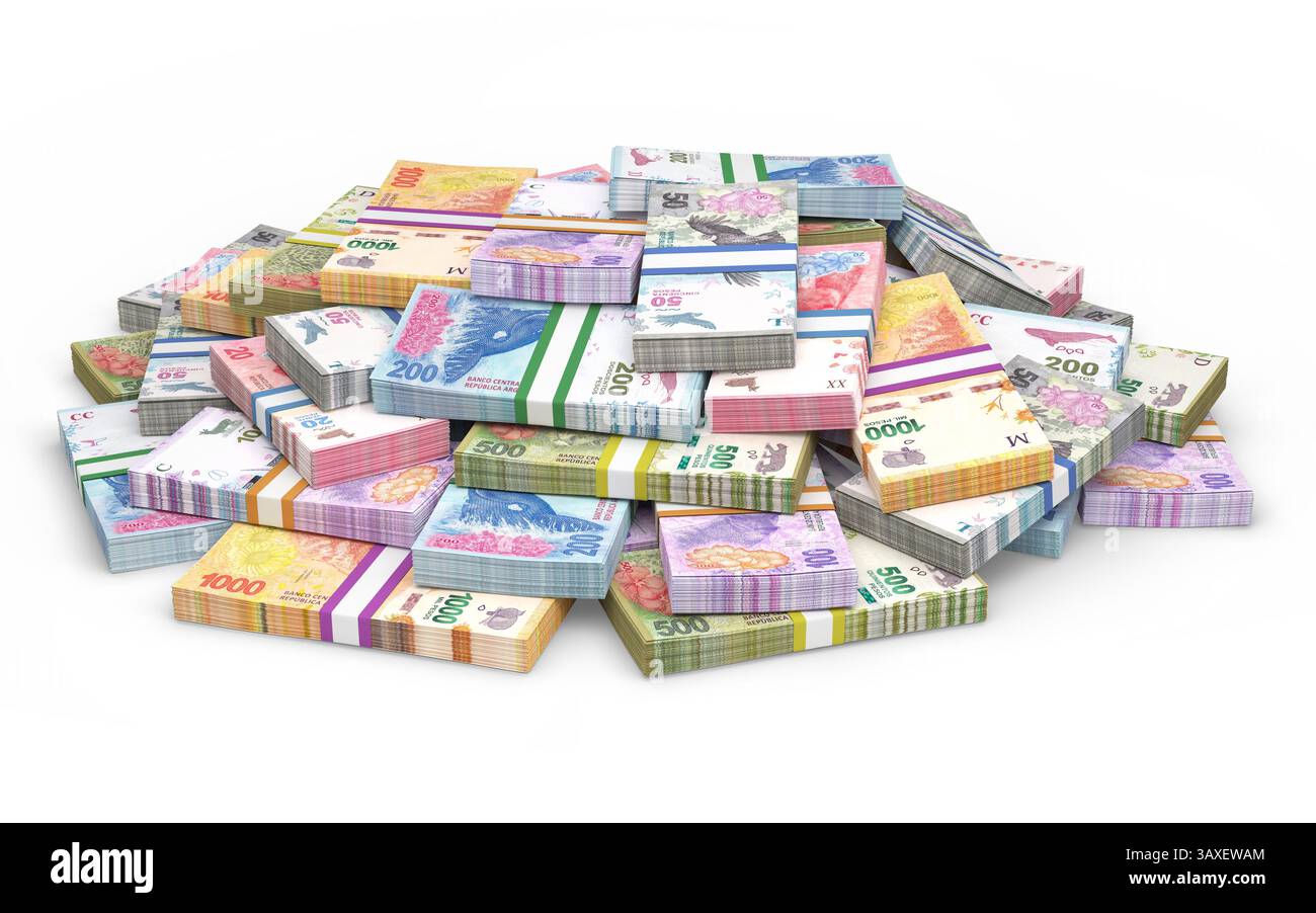 A large pile of stacked Argentine Peso banknotes Stock Photo - Alamy