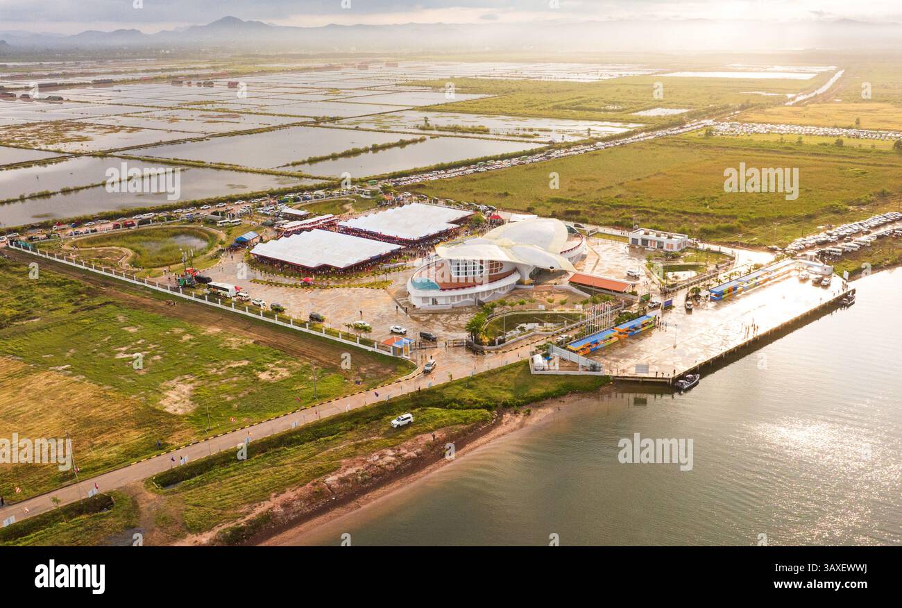 Kampot. 21st Apr, 2025. An aerial drone photo taken on April 21, 2025 ...