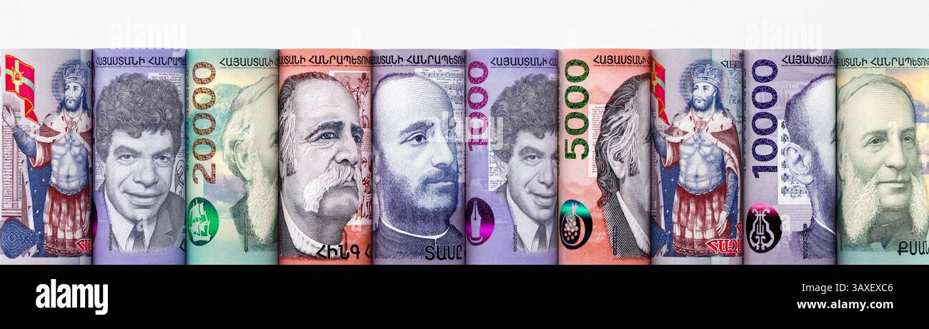 Rolled Armenian dram banknotes in various denominations Stock Photo - Alamy