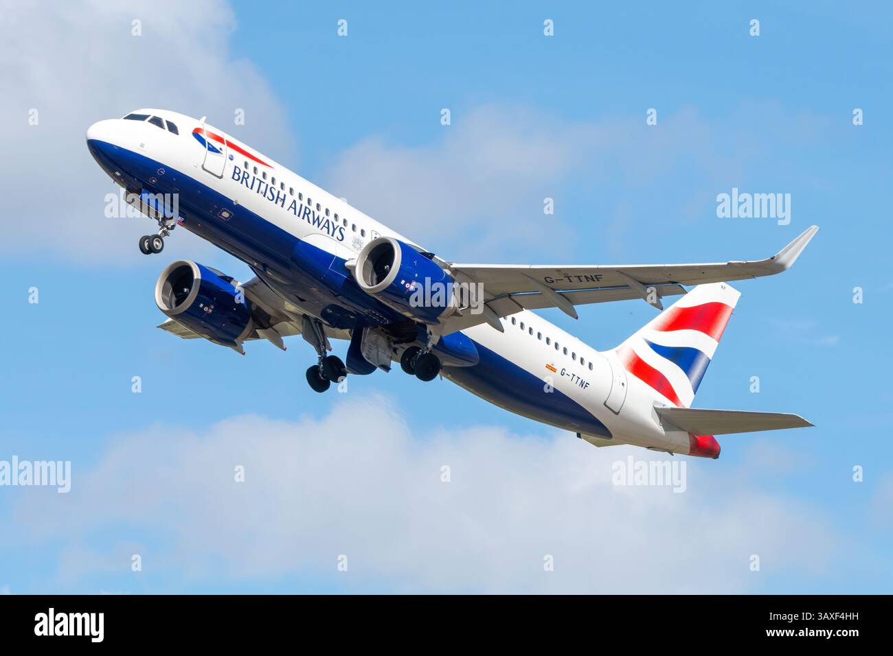 Modern British Airways Airbus A320 neo airliner taking off from Málaga ...