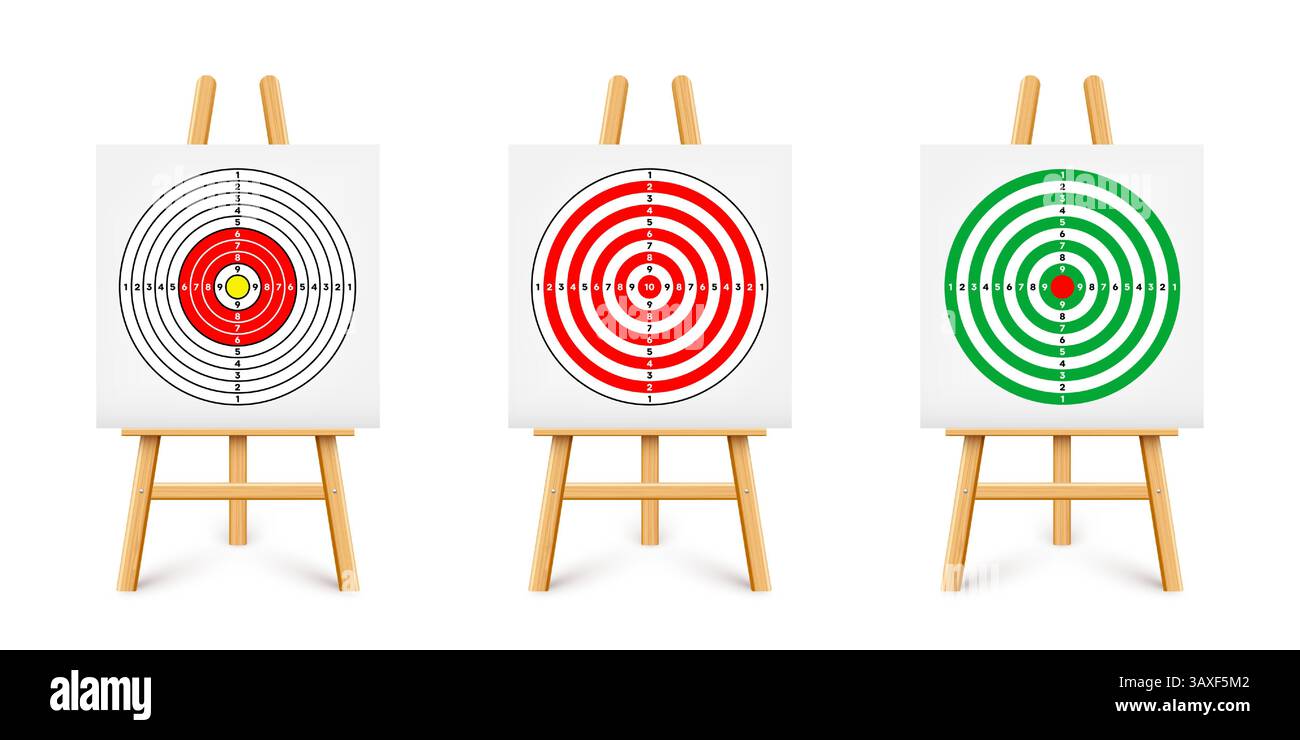 Shooting range target on a wooden easel stand. Paper target with ...