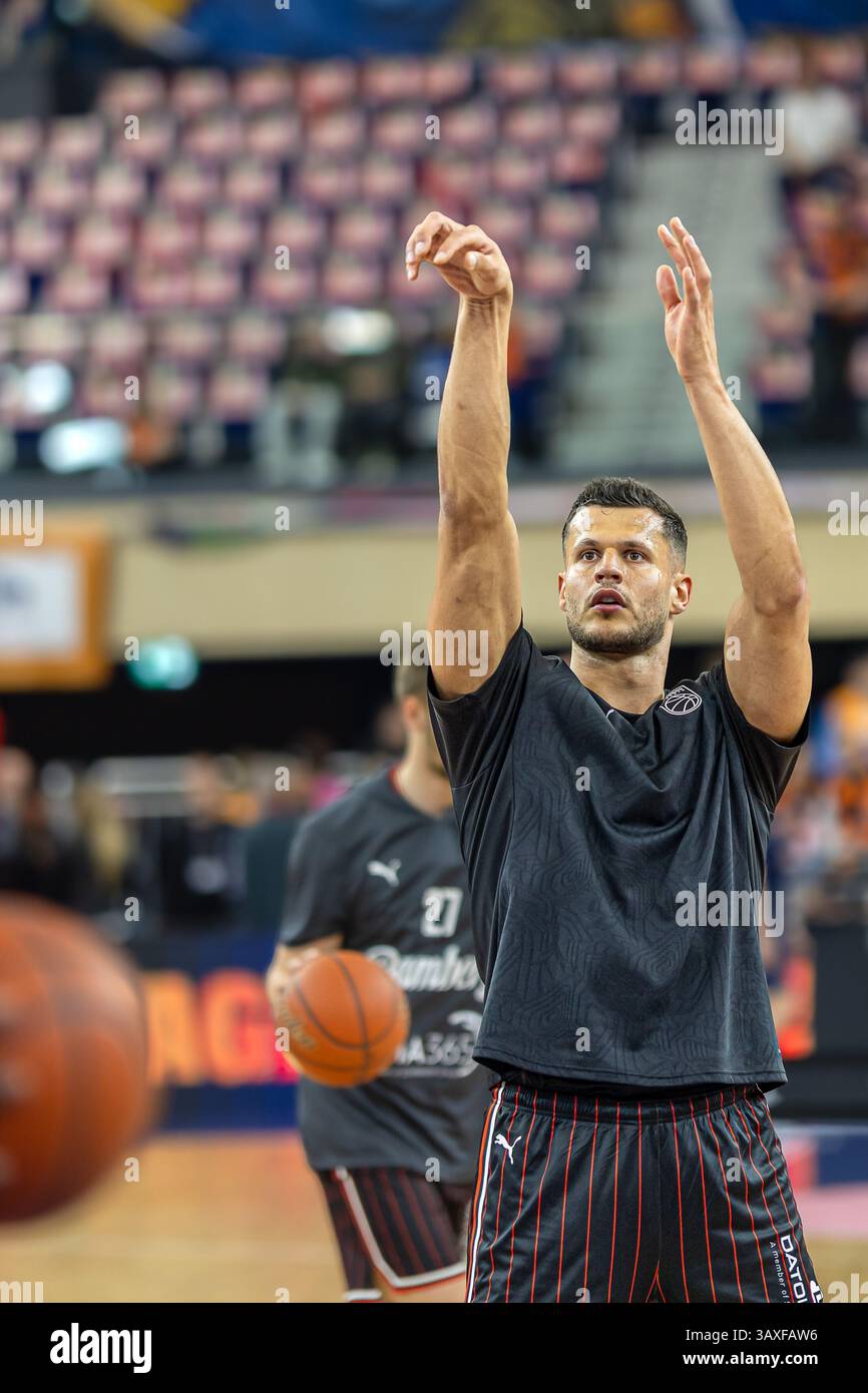 Rostock, Deutschland. 12th Feb, 2025. FILIP STANIC (BAMBERG BASKETS ...
