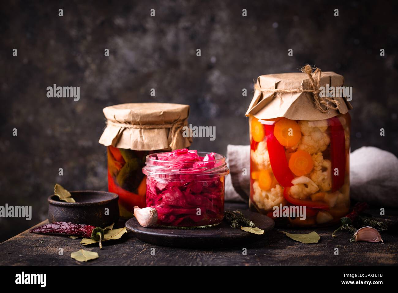 Healthy homemade fermented food in jars Stock Photo - Alamy