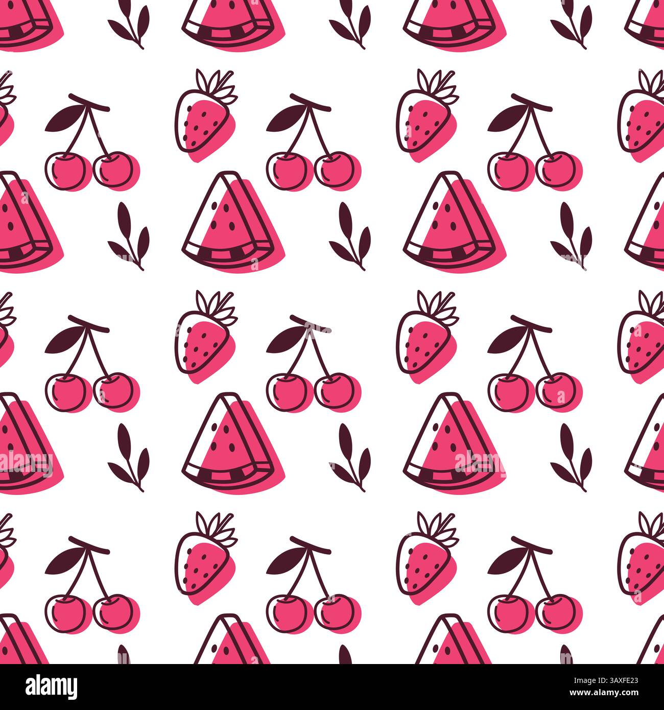 seamless fruit pattern with watermelon, strawberry and cherry. Fun and ...