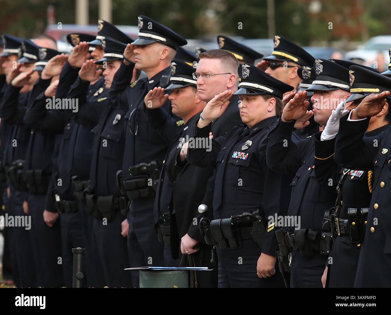 Law enforcement officers salute during hi-res stock photography and ...