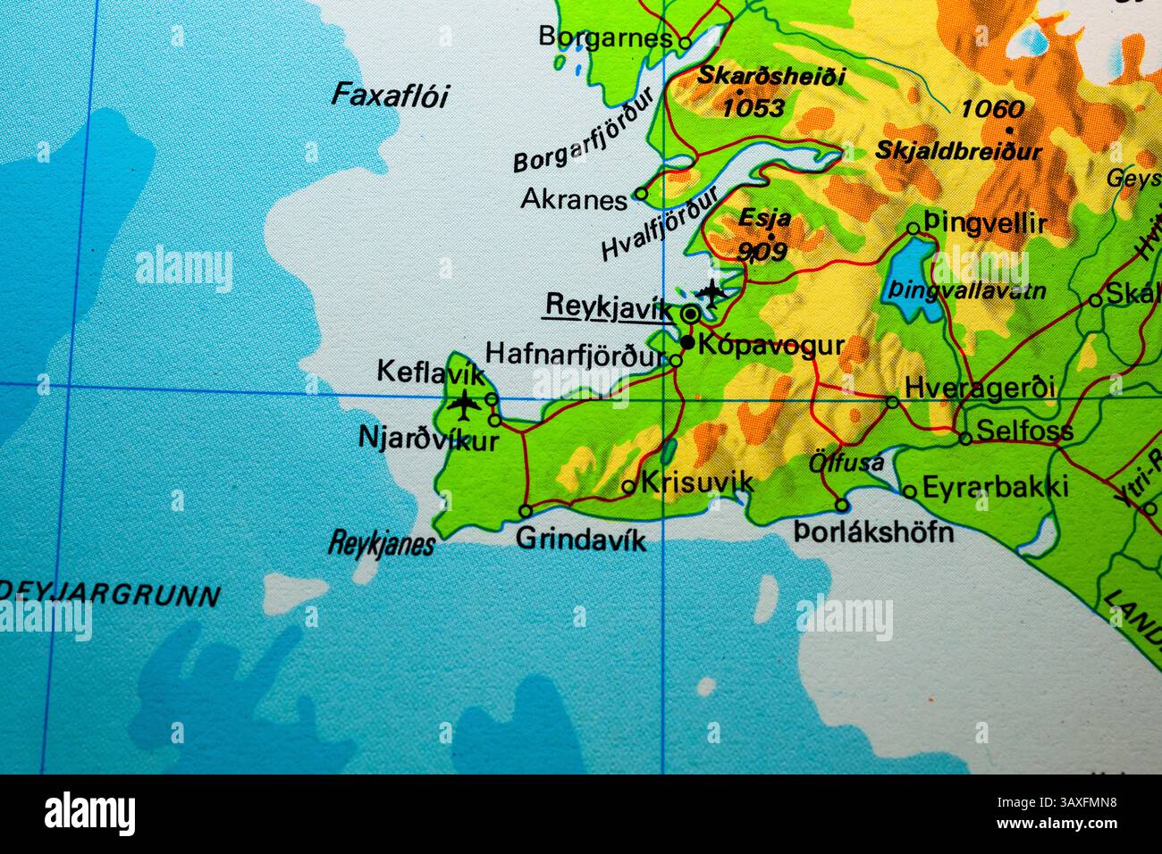 Detailed map of Reykjavik and Icelandic coastline Stock Photo - Alamy