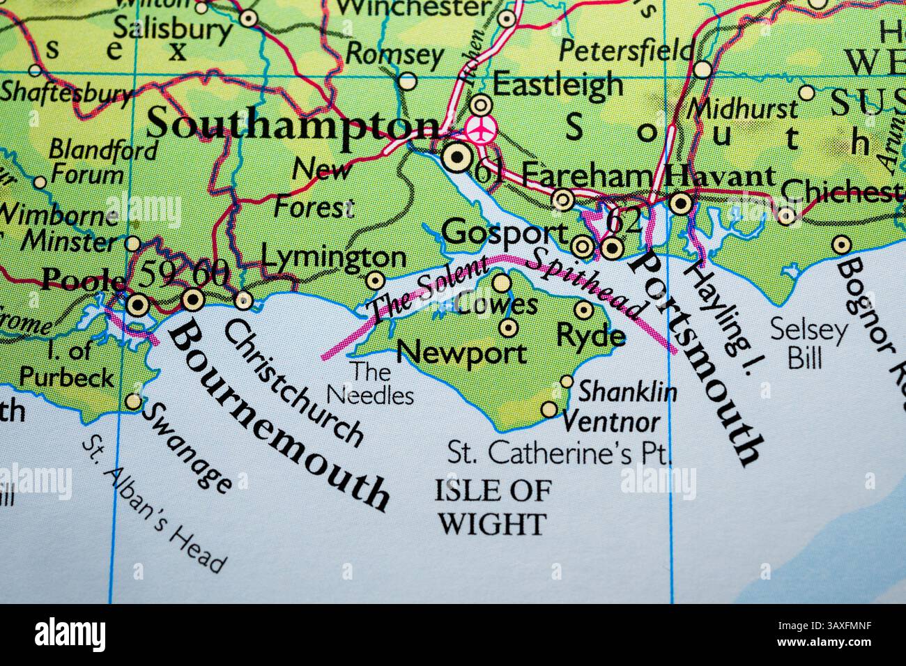 Detailed map of Southampton and surroundings Stock Photo - Alamy