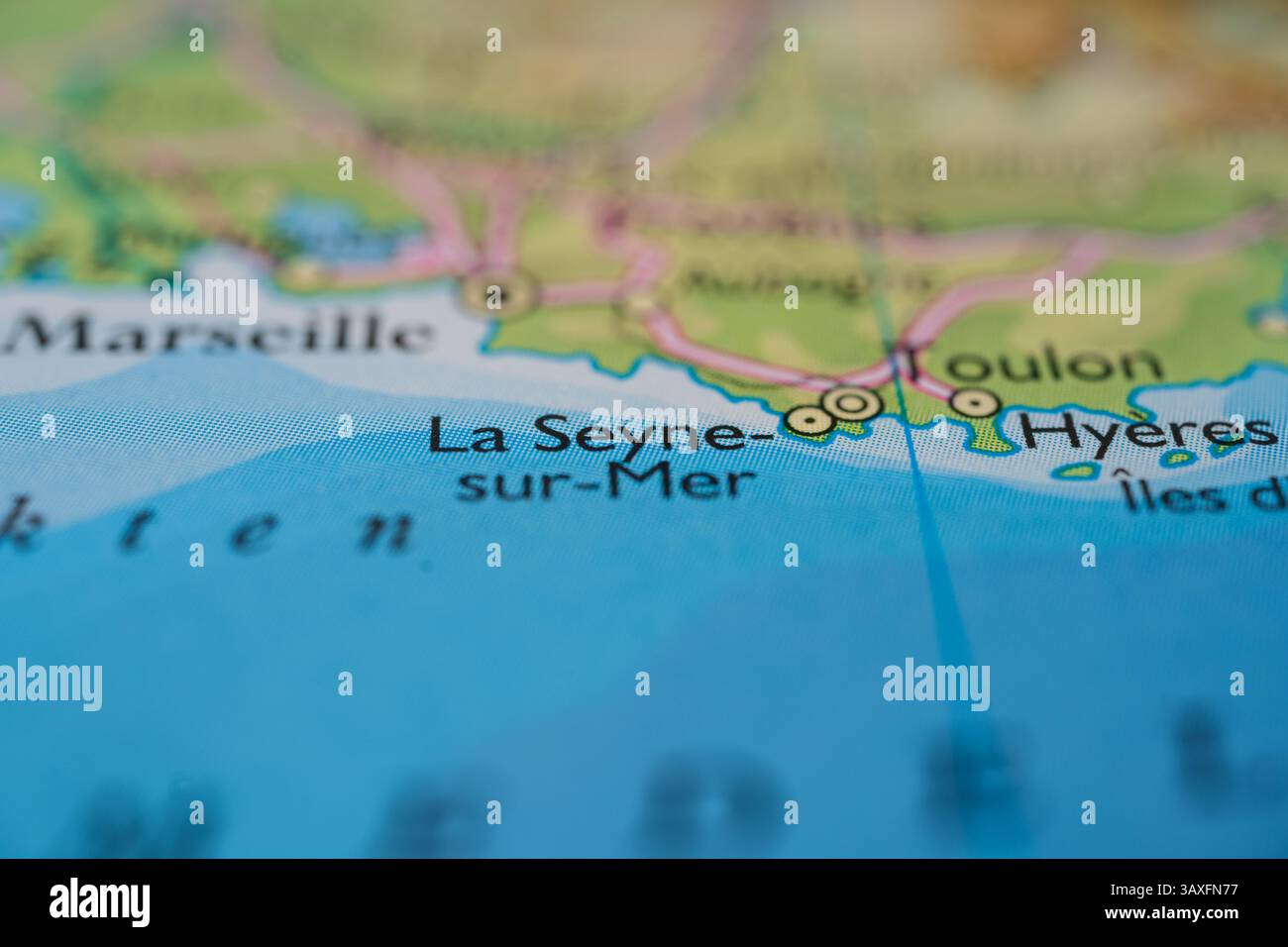 Map section showing Toulon and Hyeres France Stock Photo - Alamy