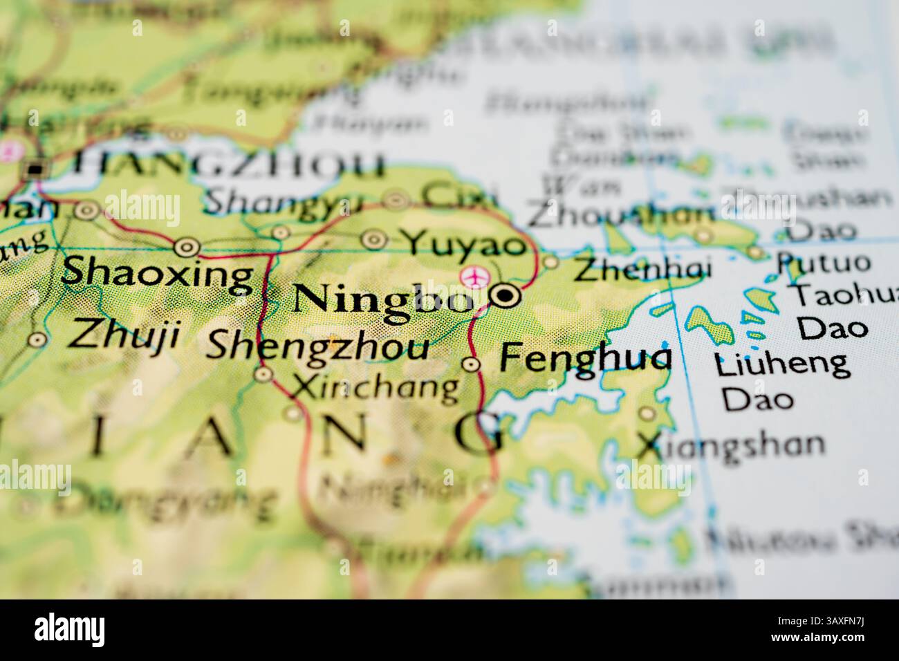 Closeup detailed map showing Ningbo China region Stock Photo - Alamy