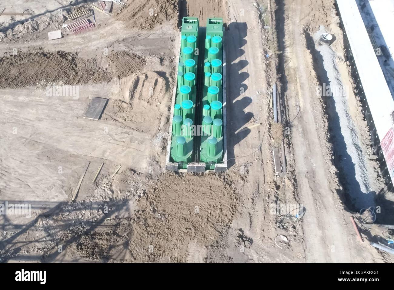 Construction of sewerage system at an industrial facility. Construction of the industry Stock ...