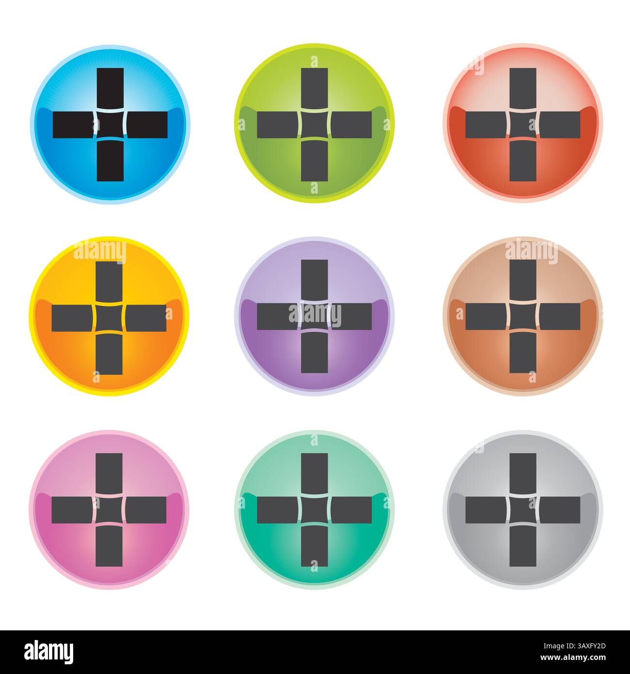 Set of Nine Cross Icons in Circles Vector Design Multicolored Stock ...