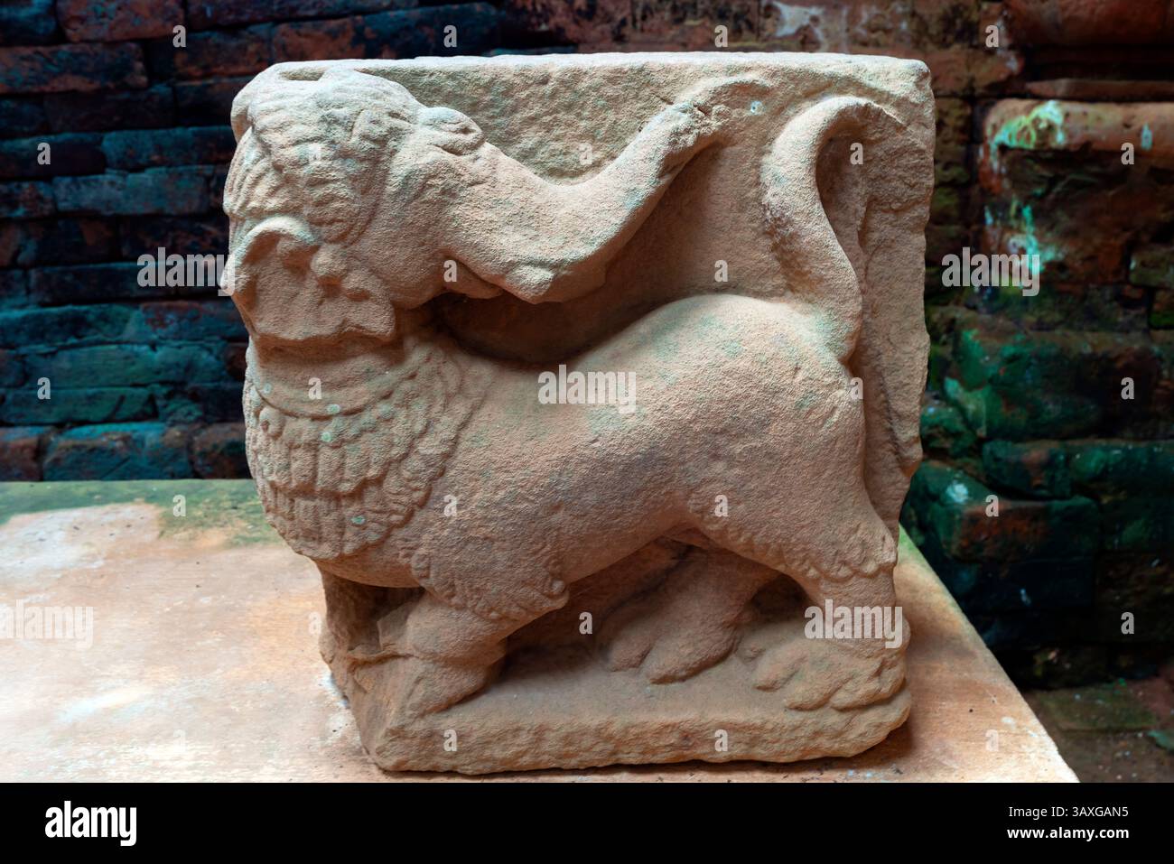 Bas-relief showing Gajasimha, a mythical hybrid animal appearing as a ...