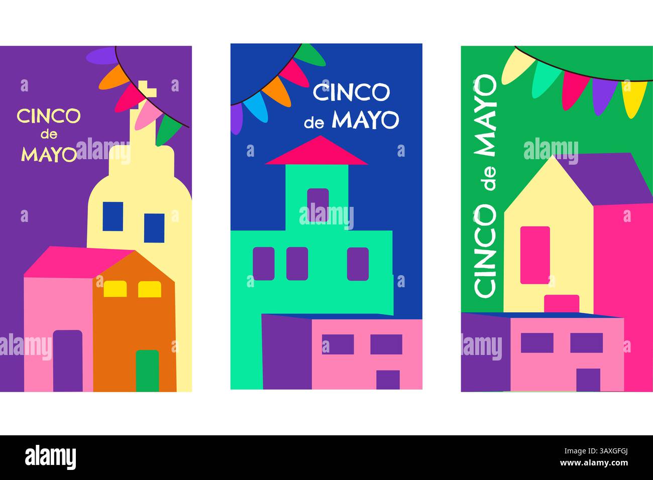 Colorful geometric cinco de mayo celebration posters with mexican ...