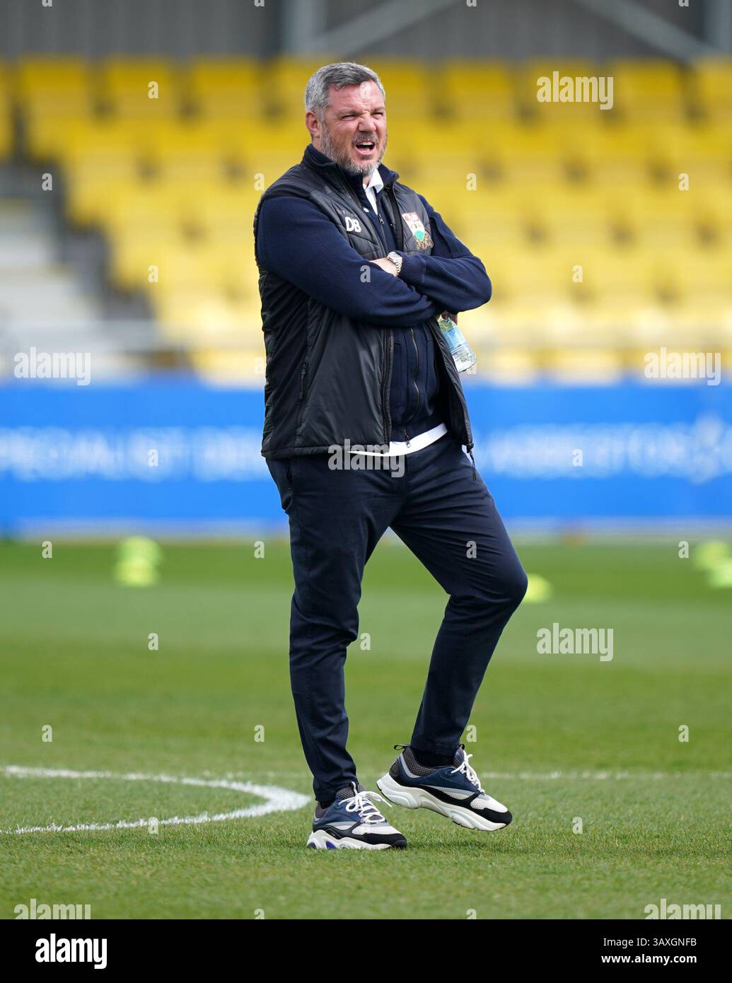 Barnet head coach Dean Brennan on the pitch before the Vanarama ...