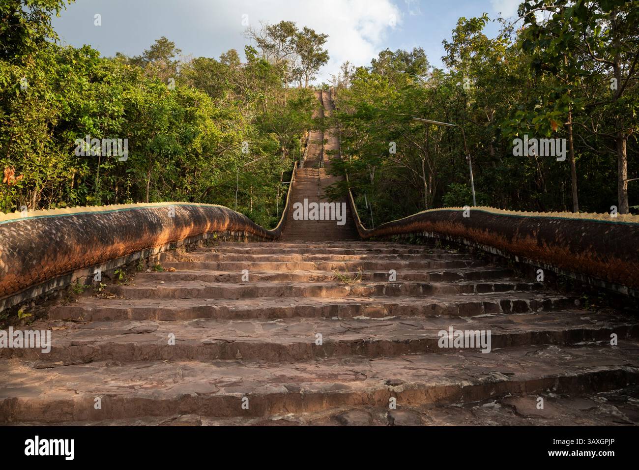 Access stairs to Wat Phousalao temple near Pakse, Laos, Champasak Stock ...
