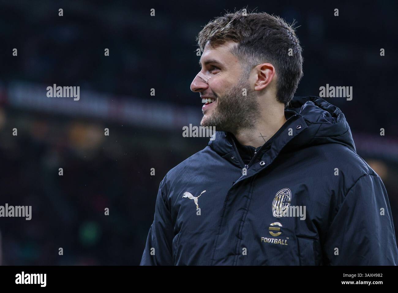 Milan, Italy. 21st Apr, 2025. Santiago Gimenez of AC Milan looks on ...