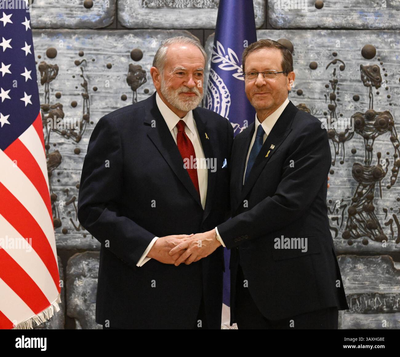 Jerusalem, Israel. 21st Apr, 2025. Israeli President Isaac Herzog (R ...