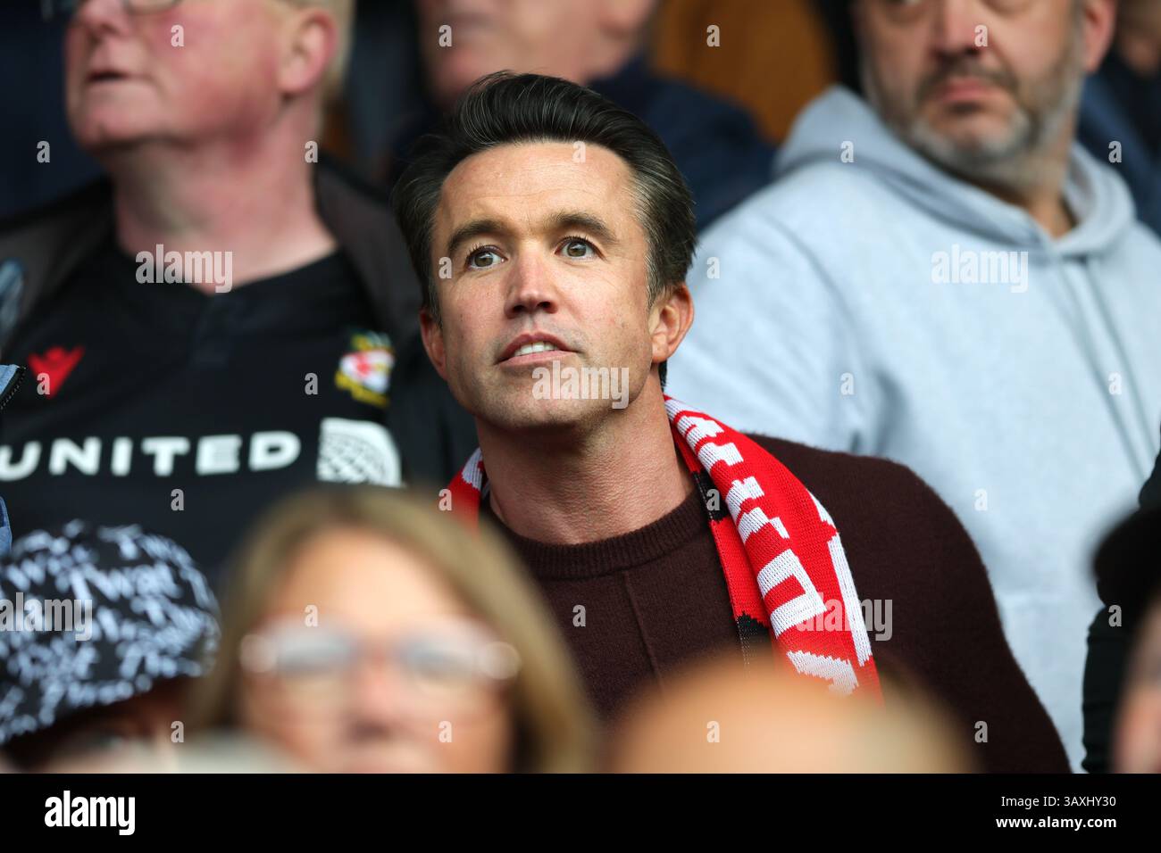Wrexham co-owner Rob McElhenney in the away stand before the Sky Bet ...