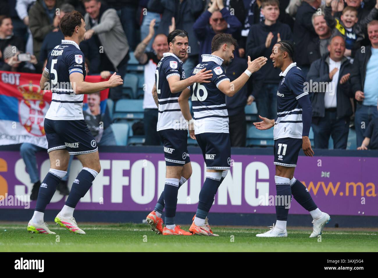 LONDON, UK - 21st Apr 2025: Mihailo Ivanovic of Millwall celebrates ...