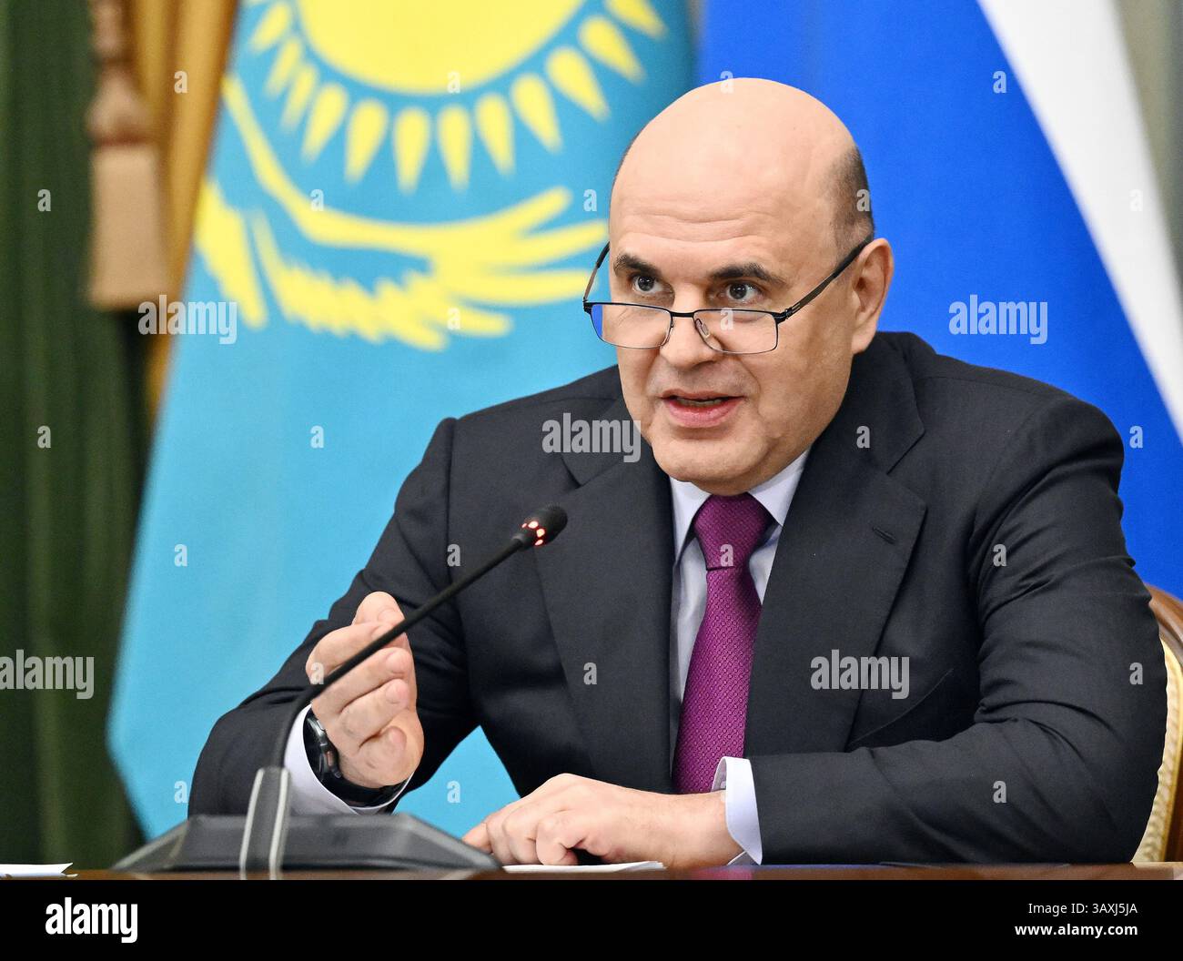 Moscow, Russia. 21st Apr, 2025. Russian Prime Minister Mikhail Mishustin during negotiations ...