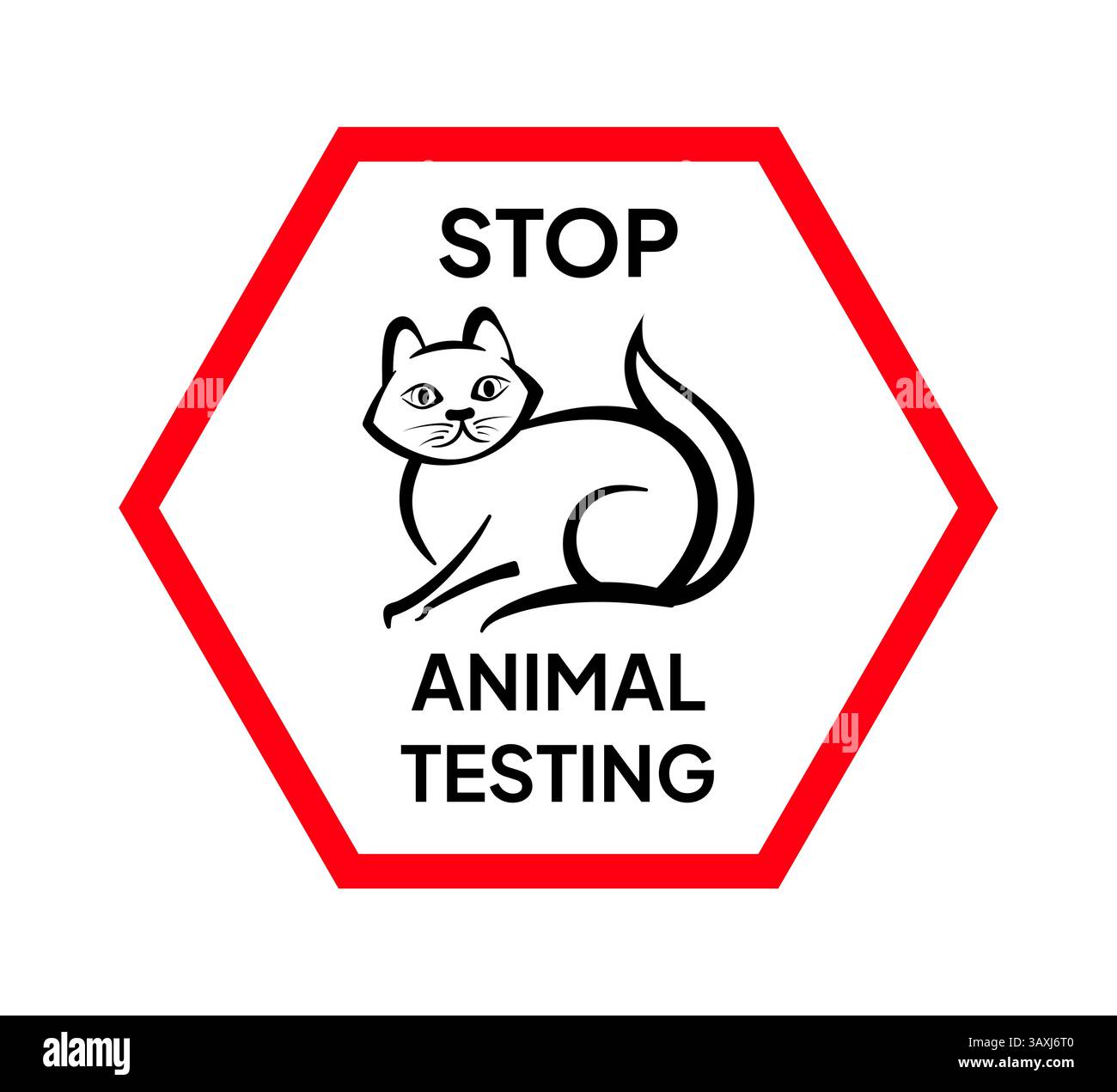 Red hexagonal stop sign with stylized cat illustration. Ending animal ...
