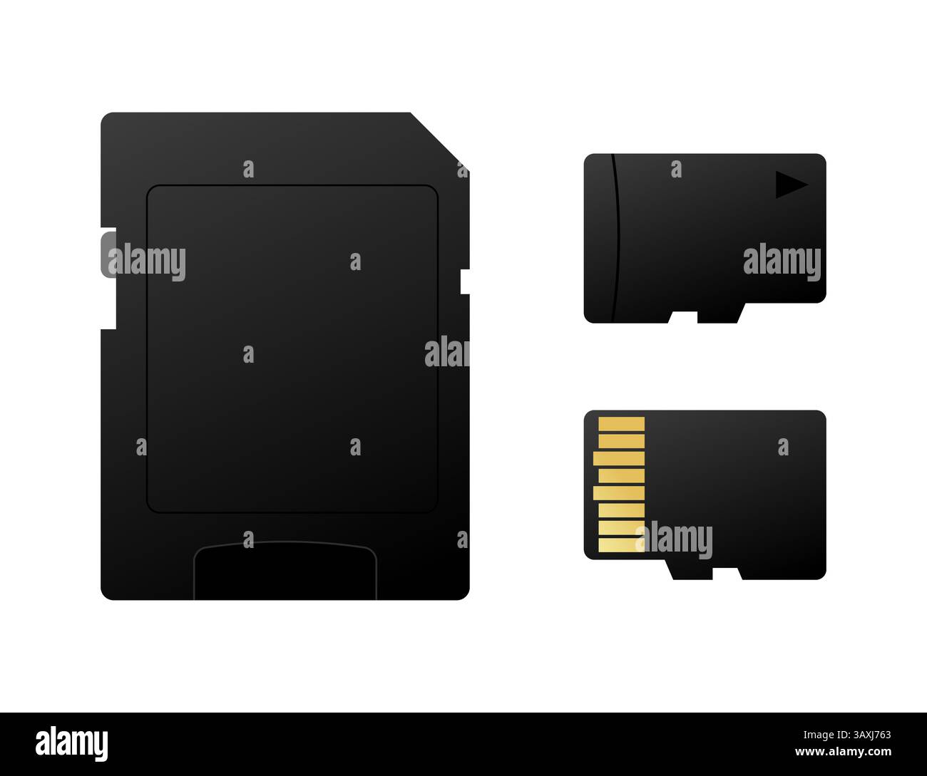 Three different memory cards on a white background, showcasing front ...