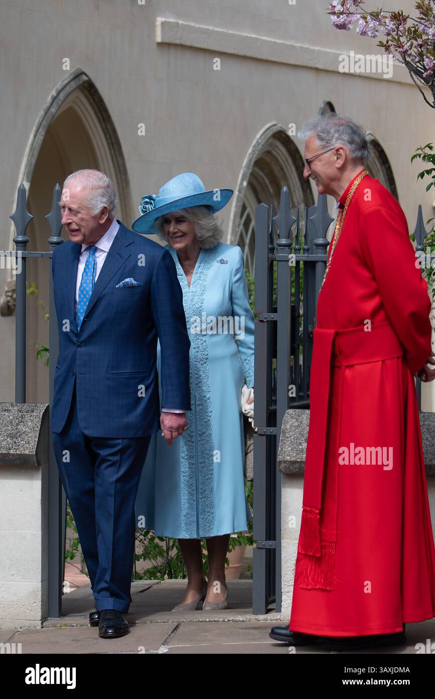 Windsor, UK. 21st April, 2025. King Charles III and Queen Camilla after ...