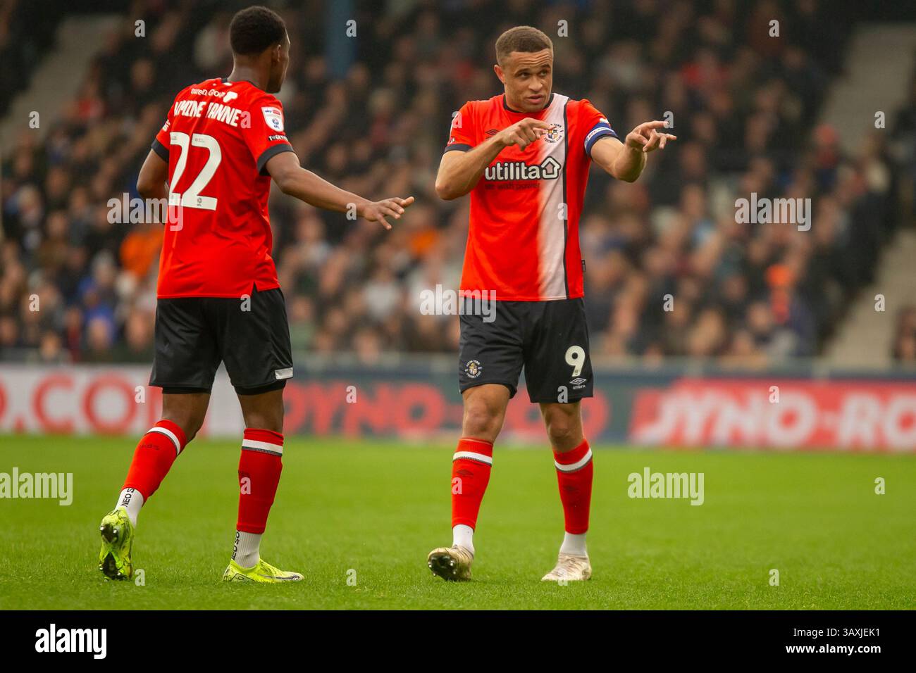 Luton on Monday 21st April 2025. Carlton Morris of Luton Town gives ...