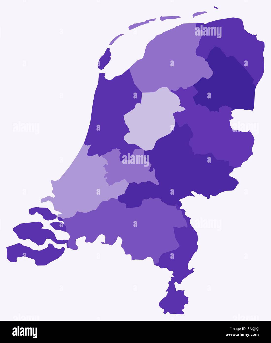 Map of Netherlands with regions. Just a simple country border map with region division. Deep ...