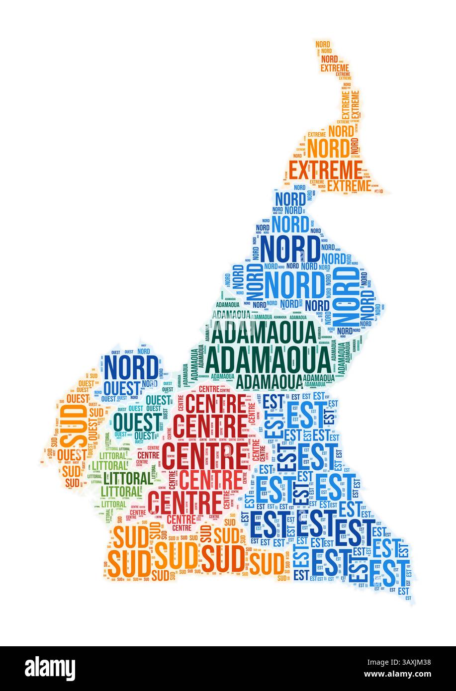 Cameroon region word cloud. Country shape design. Cameroon colored ...