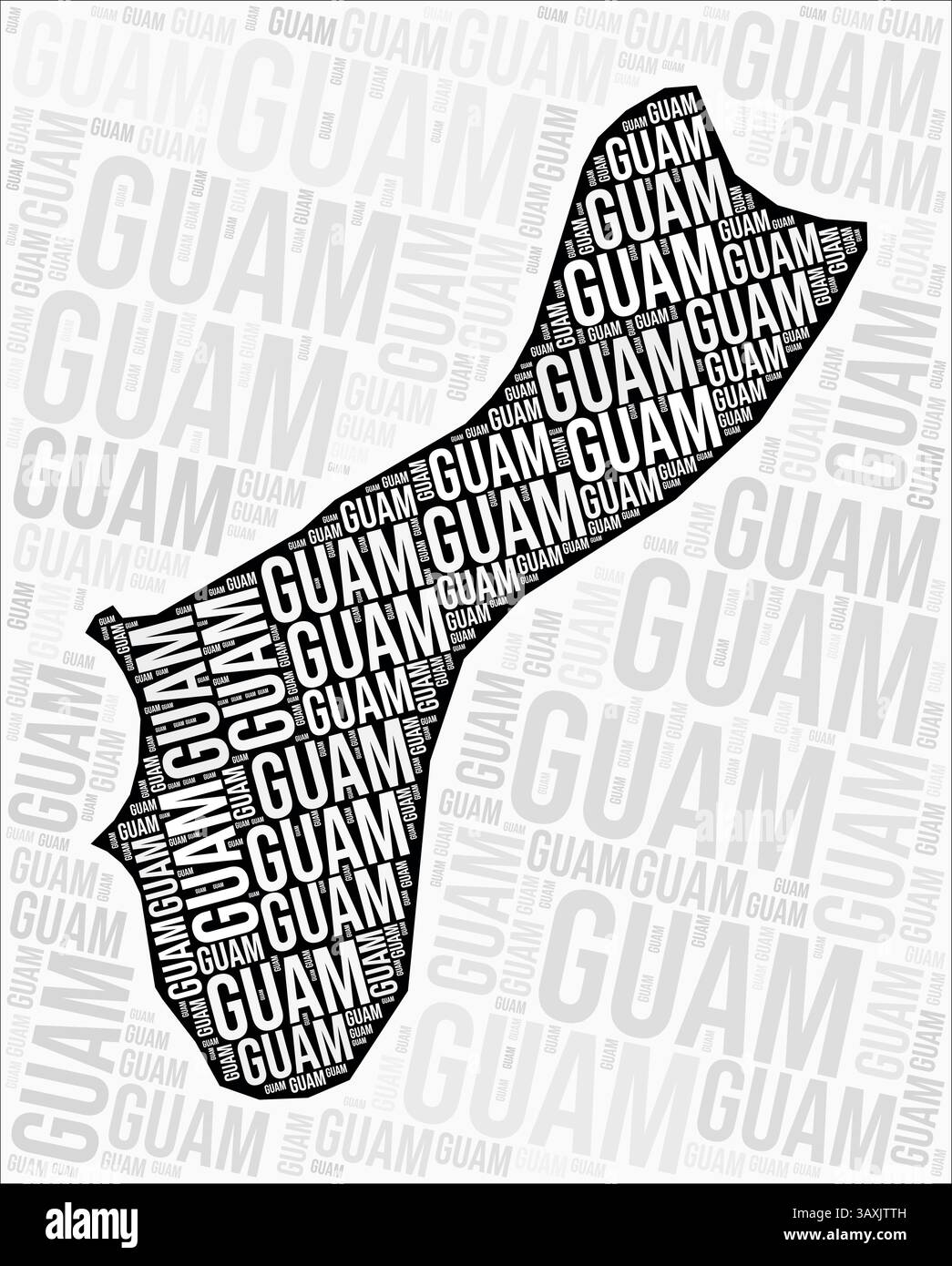 Guam regions map word cloud. Guam region names. Black and white map ...