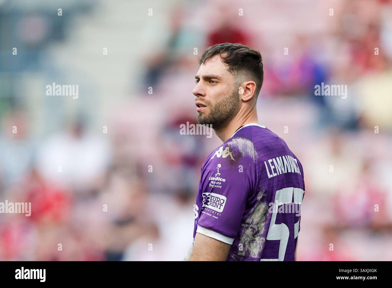 Krakow, Poland. 19th Apr, 2025. Jakub Lemanowicz of Pogon Siedlce seen ...