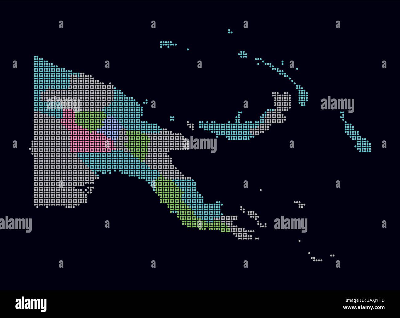 Papua New Guinea dotted map. Digital style map of the country on dark ...