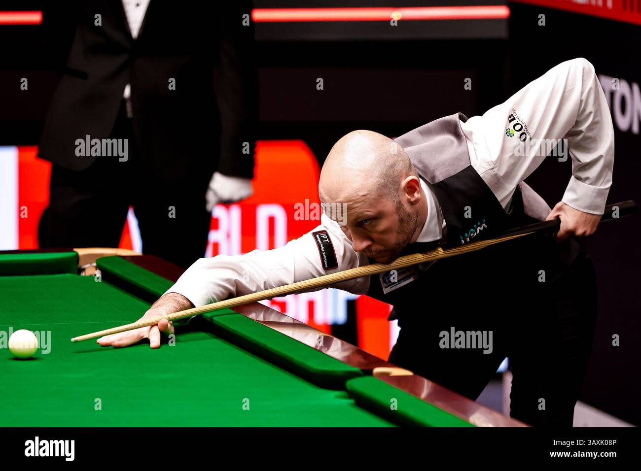 Sheffield, UK. 21st Apr, 2025. Zak Surety prepares a shot during the ...