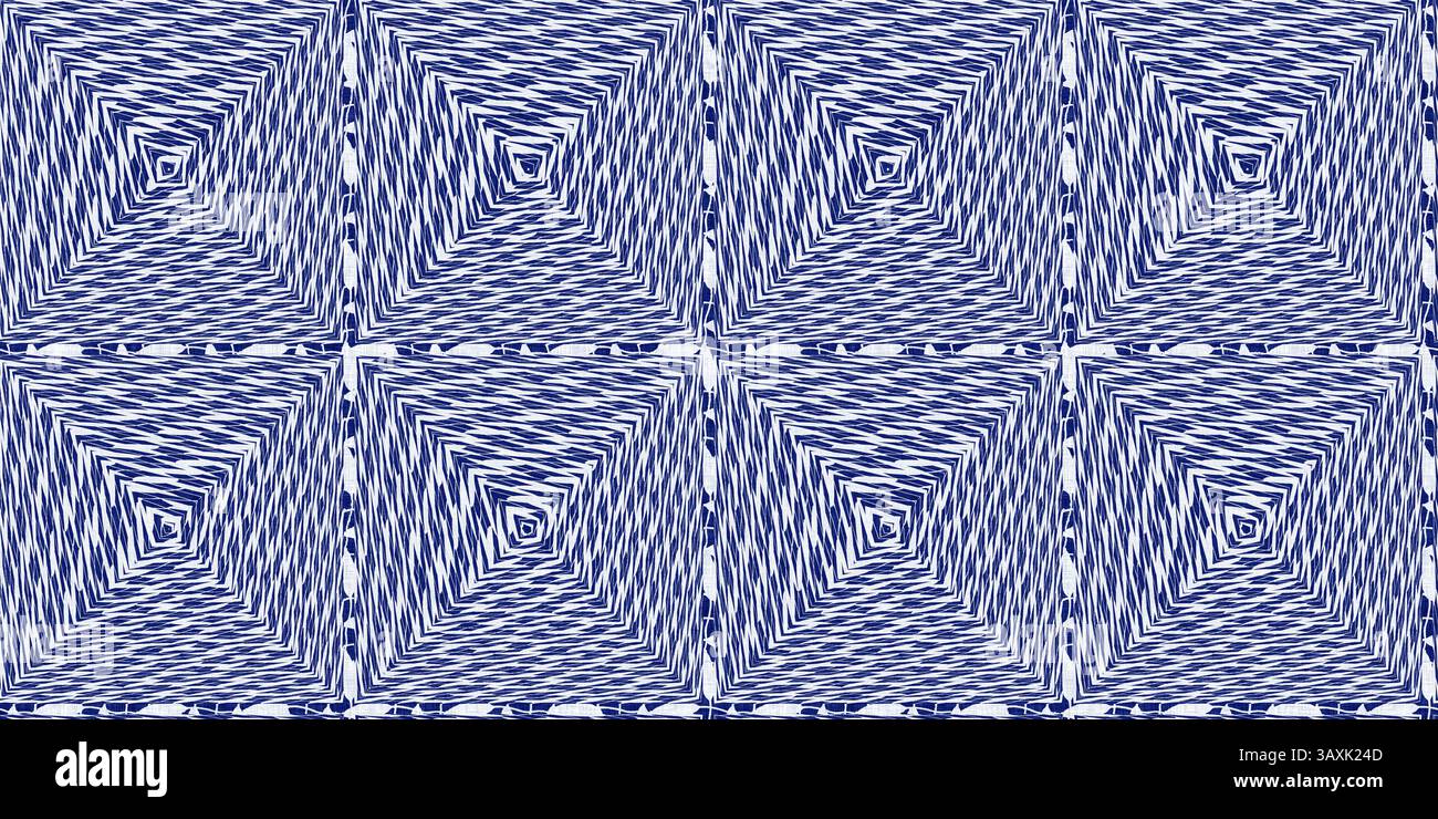 Geometric indigo shape seamless border. Irregular hand drawn batik ...