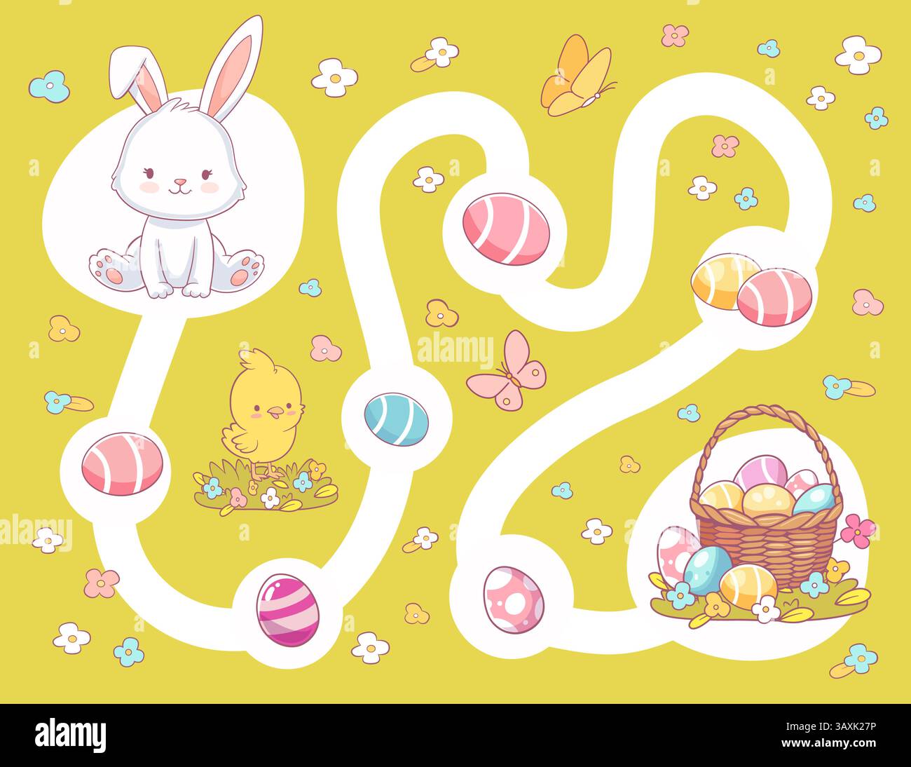 Adorable maze game in doodle cartoon style featuring an Easter bunny ...