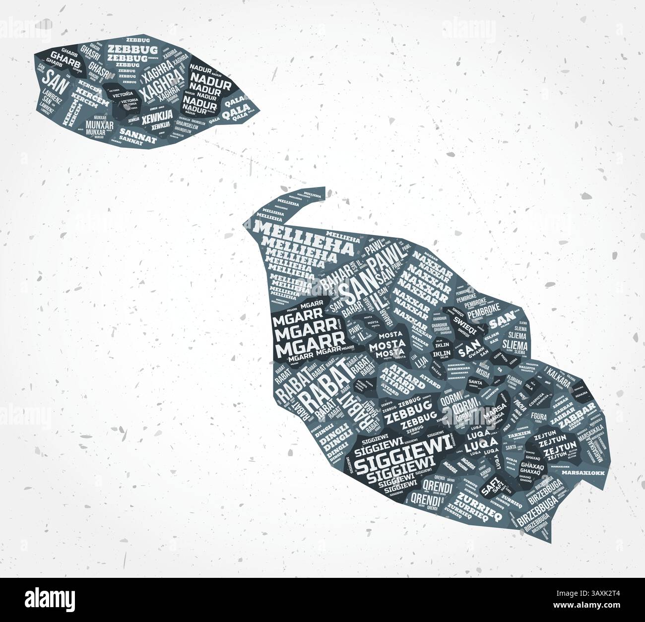 Malta regions word clouds. Country shape on textured background. Malta ...
