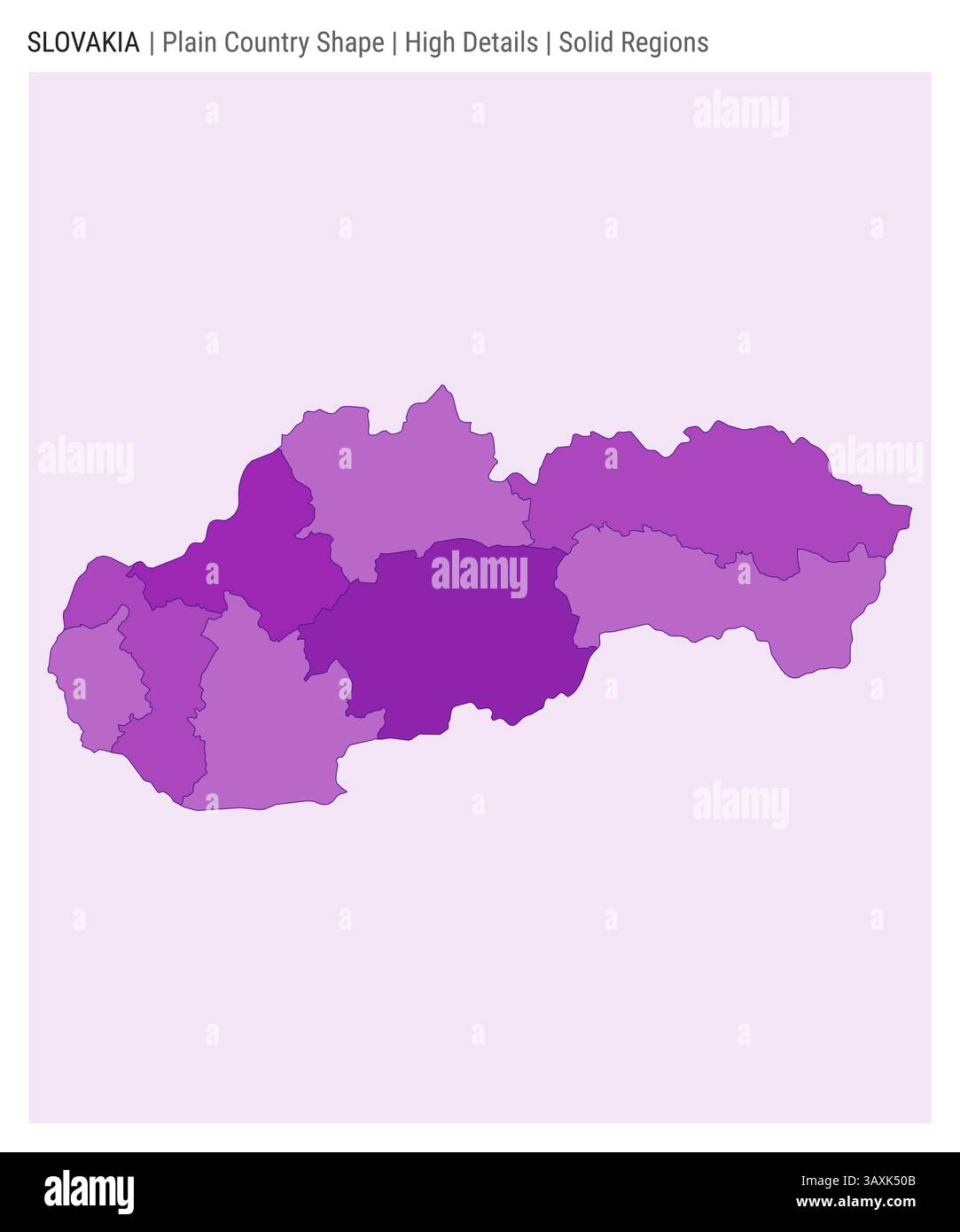 Slovakia plain country map. High details. Solid regions style. Shape of ...