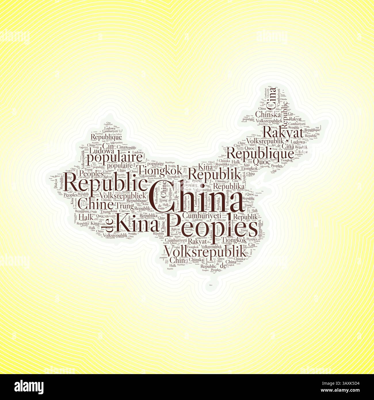 China shape formed by country name in multiple languages. China border ...