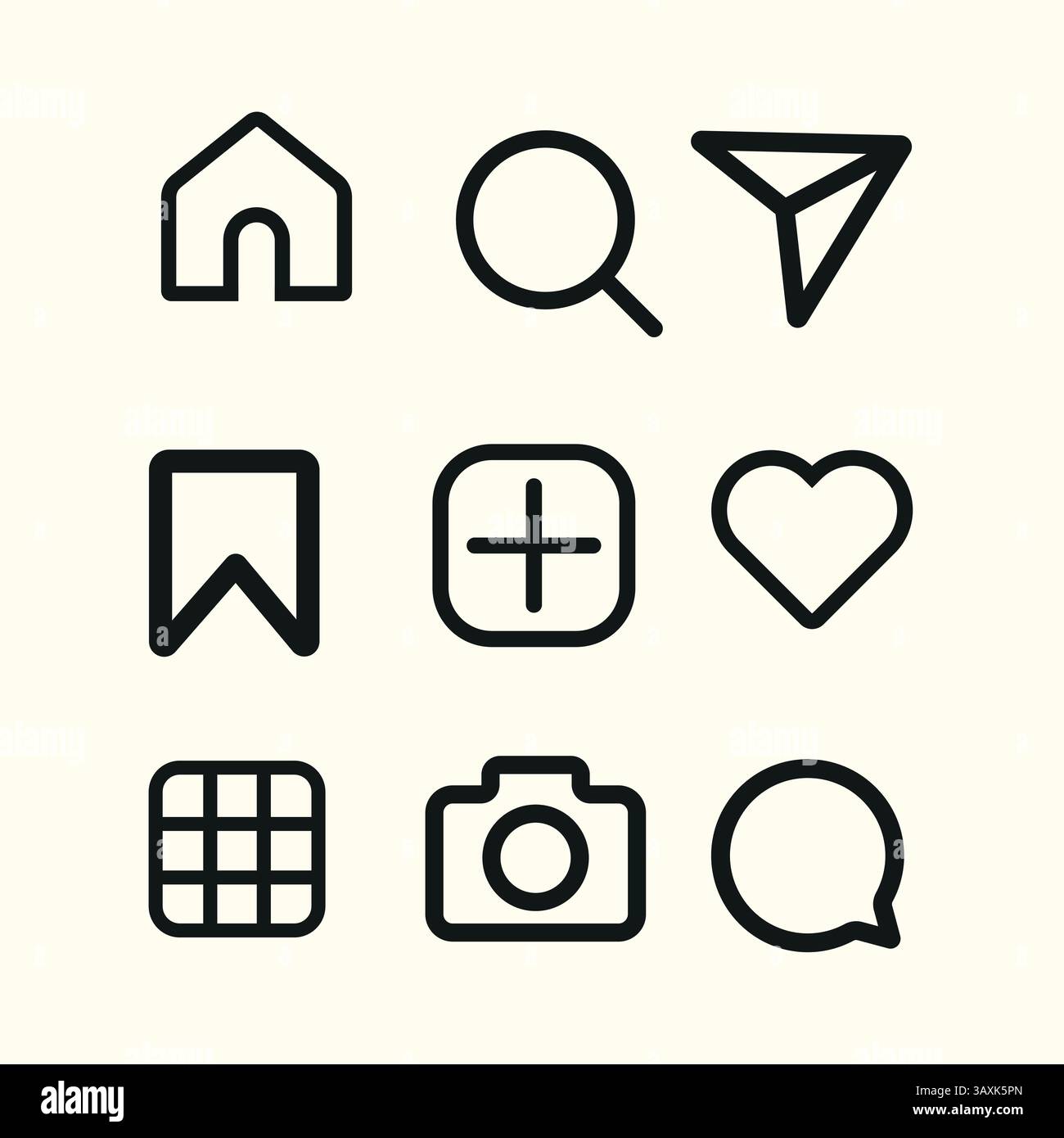 Social media Instagram with interface buttons, line and solid icons ...